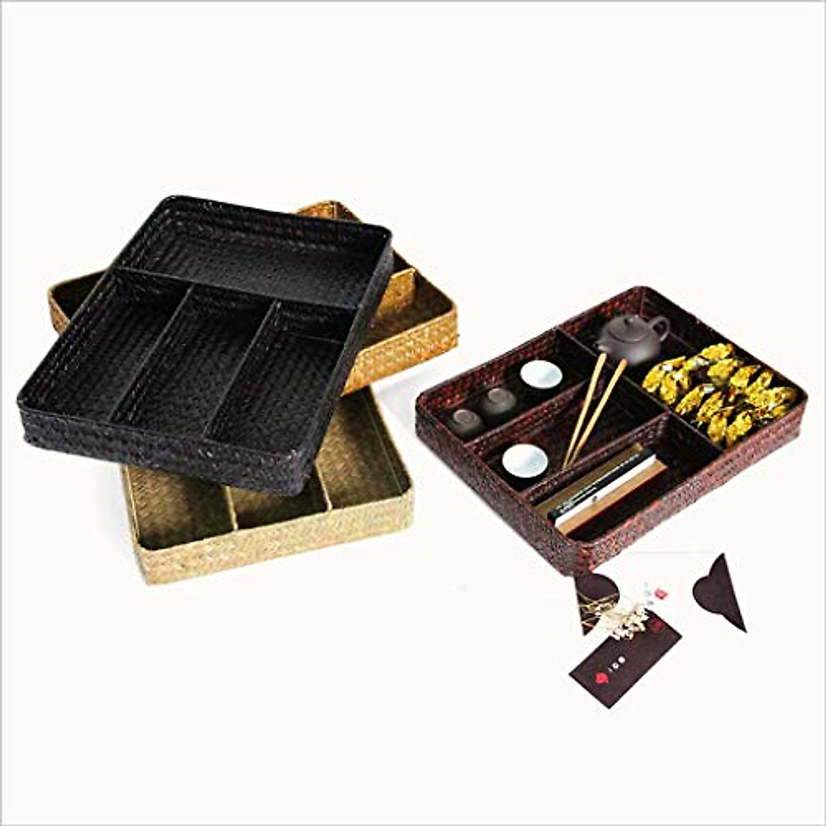 Backbayia Seagrass Pen Holder Office Supplies Stationery Storage Box Desk Organizer (Wood Color)