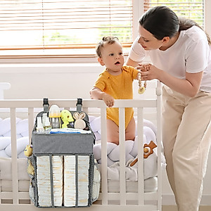 Maliton Changing Table Diaper Organizer - Baby Hanging Diaper Stacker Nursery Caddy Organizer for Cribs Playard Baby Essentials Storage (Gray)