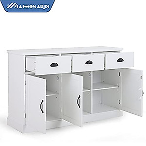 MAISON ARTS White Buffet Cabinet with Storage Kitchen Sideboard with 3 Doors & 3 Drawers Farmhouse Buffet Server Bar Cabinet Console Table for Dining Living Room Decorative Cupboard, White