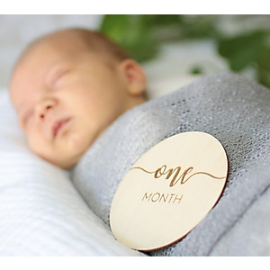 DECLAN & DELANEY Monthly Baby Milestone Cards | 16 Wooden Milestone Discs, Includes Boy/Girl Birth Announcement Sign | Baby Monthly Milestone Props Perfect for Newborn to Age 1 | Baby Shower/Gift Set