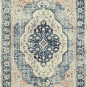 Maples Rugs Caprice Boho Medallion Trellis Kitchen Rugs Non Skid Accent Area Carpet [Made in USA], Blue, 2'6 x 3'10