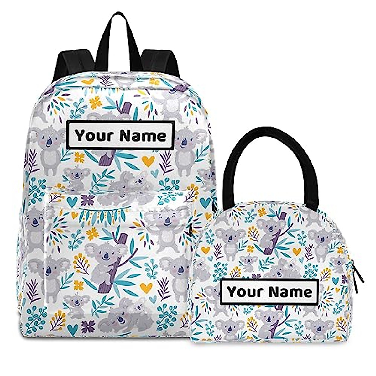 Vnurnrn Cute Koala Customize Kids Backpack Sets with Lunch Box Student School Bag Bookbag Set for Boys Girls Daypack for Camp Laptop