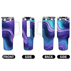 LLUTSNTH 40 Oz Vacuum Tumbler with White Handle Leakproof Insulated Tumbler Wavy Purple Stainless Steel Travel Mug with Lid And Straw Coffee Cup Cute Water Bottles Cup Holder Friendly