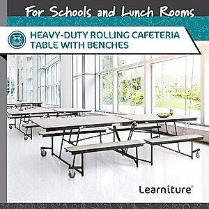 Learniture Mobile Bench Cafeteria Table for Schools and Lunch Rooms, Heavy-Duty Rolling Cafeteria Table with Benches and Casters, Gray/Black