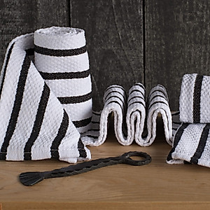 Now Designs Basketweave Kitchen Towel, Set of Six, Black, 6 Count