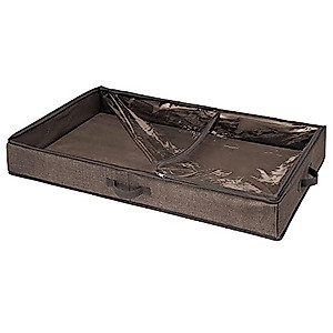 mDesign Soft Fabric Under Bed Storage Organizer Holder Bag for Clothing, Accessories, Linen - Easy-View Top Panel, Attached 2-Way Zippered Lid, Side Handles - Espresso Brown