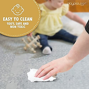 Play Platoon Non-Toxic Extra-Thick Children's Play Mat, 9 Tiles - 72 x 72 inch Comfortable Cushiony Foam Floor Puzzle Mat for Kids & Toddlers with 24 x 24 inch Tiles - Black/White, Boho Modern