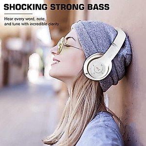 6S Wireless Bluetooth Headphones Over Ear, Hi-Fi Stereo Foldable Wireless Stereo Headsets Earbuds with Built-in Mic, Volume Control, FM for iPhone/Samsung/iPad/PC (White & Gold)