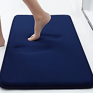 smiry Memory Foam Bath Mat, Extra Soft Absorbent Bathroom Rugs Non Slip Bath Rug Runner for Shower Bathroom Floors, 30" x 20", Navy Blue