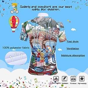 FREE FISHER Cycling Jersey Kids,Short Sleeve Cartoon Road Mountain Bike Jersey Set/Top/Short for Girls Boys Breathable