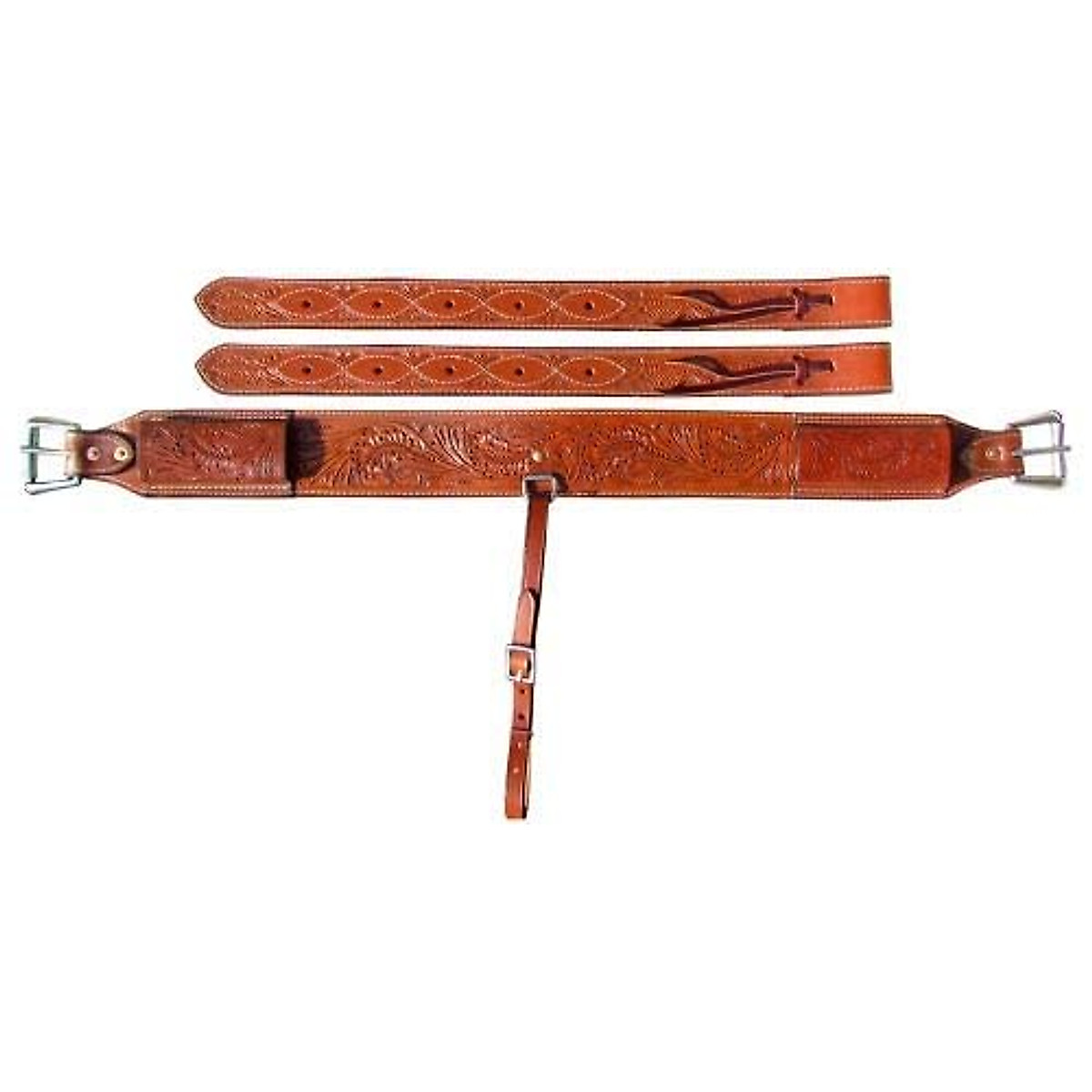Showman 3" Wide Acorn Tooled Leather Back Cinch w/Roller Buckles