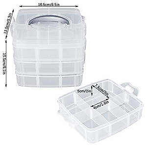 LZYMSZ 3-Tier Transparent Adjustable Stackable Compartment Slot Plastic Storage Box, Snap-Lock Clear Container Box for Storing Toy Jewelry Accessory 6.5 x 6.1x 4.9in(S)