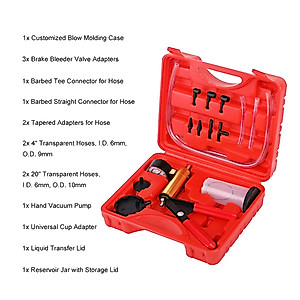 JIFETOR Hand Vacuum Pump Tester and Brake Clutch Bleeder Tool 2-in-1 Kit, One-Man Handheld Automotive Brake Fluid Bleeding Set, with Gauge Jar Adapters for Bike Motorcycle Car Truck Diagnosis