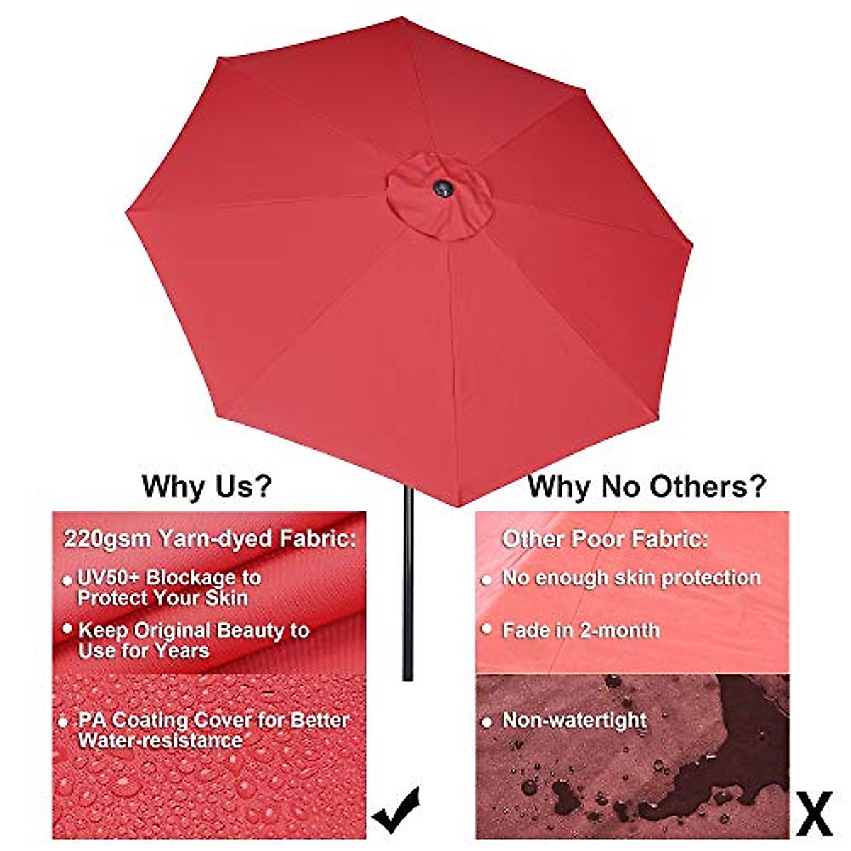 Yescom 9Ft UV50+ Aluminum Outdoor Table Patio Umbrella with Crank Tilt 3000PA Sunshade Deck Yard Garden Pool Balcony