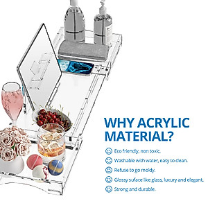 WINFFOR Acrylic Bathtub Tray Expandable Bath Tub Caddy, 32'' Bath Tray for Bathtub Adjustable Caddy Tray with Extending Sides (Clear)