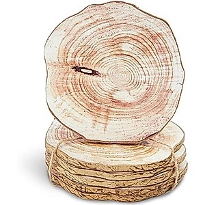 Juvale 6 Pack Round Textured Print Wooden Coasters for Drinks and Tabletops, Rustic Home Decor (3.9 in)