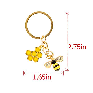 Bee Keychain - 1 Set Honey Crystal Key Ring Yellow Decor for Bag Decor Car Supplies,Rhinestone Decorations for Bag Accessories Gift to Women Girls