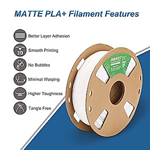JAREES PLA Plus/Pro Matte Filament 1.75mm,Ultra High Toughness Matte PLA+ Roll 1kg Spool (2.2lbs),White PLA 3D Printer Filament Fit Most FDM Printer (White)