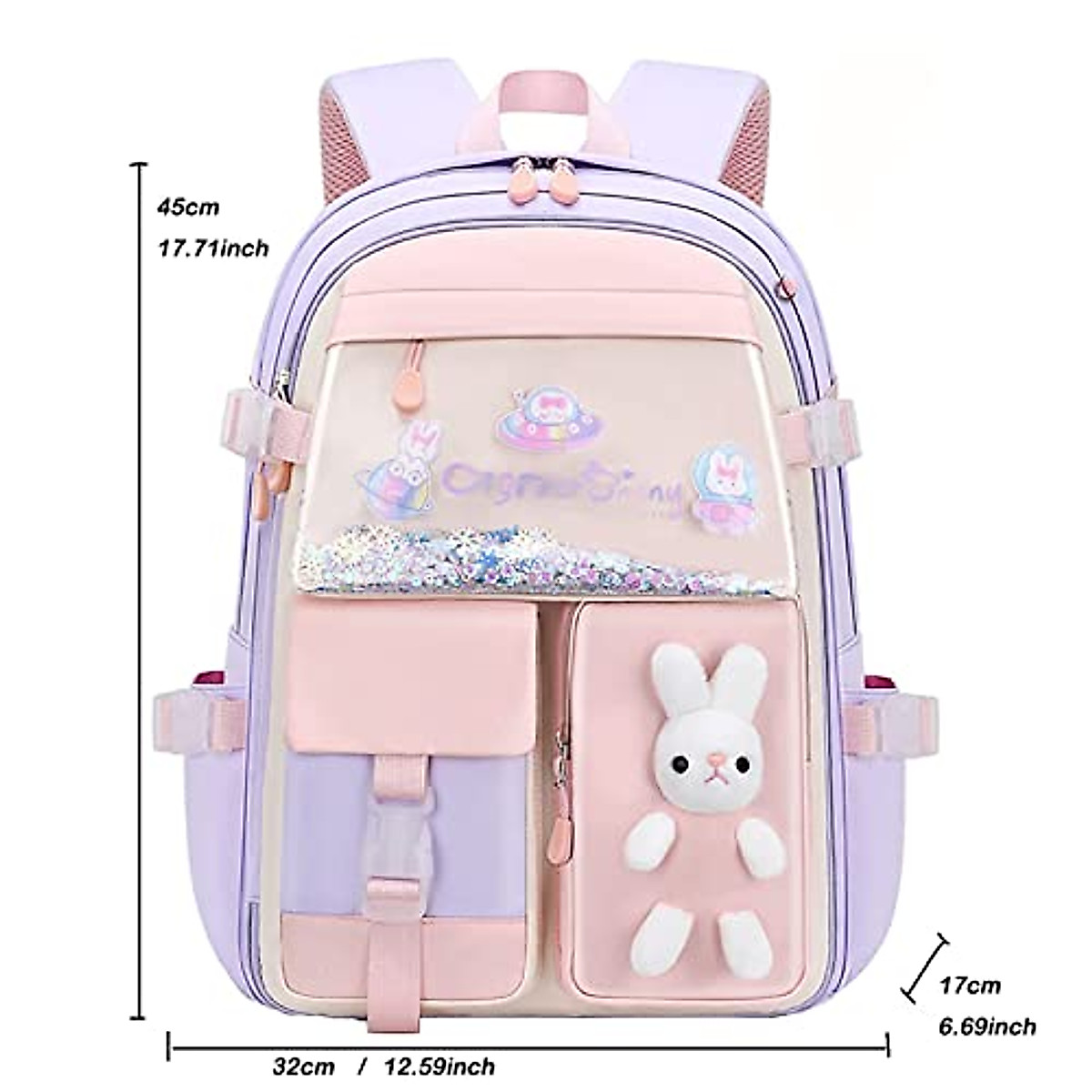 VJQB Bunny Backpack, Bunny School Backpack, Bunny Backpack for Girls, Bunny Backpack for School (A-Large-Purple)