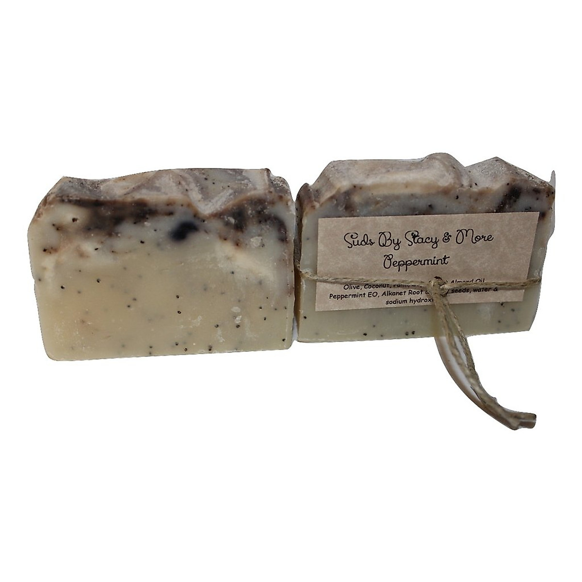 Suds By Stacy and More Peppermint Homemade Soap Bars (Two - 4 oz bars) cold processed with essential oils