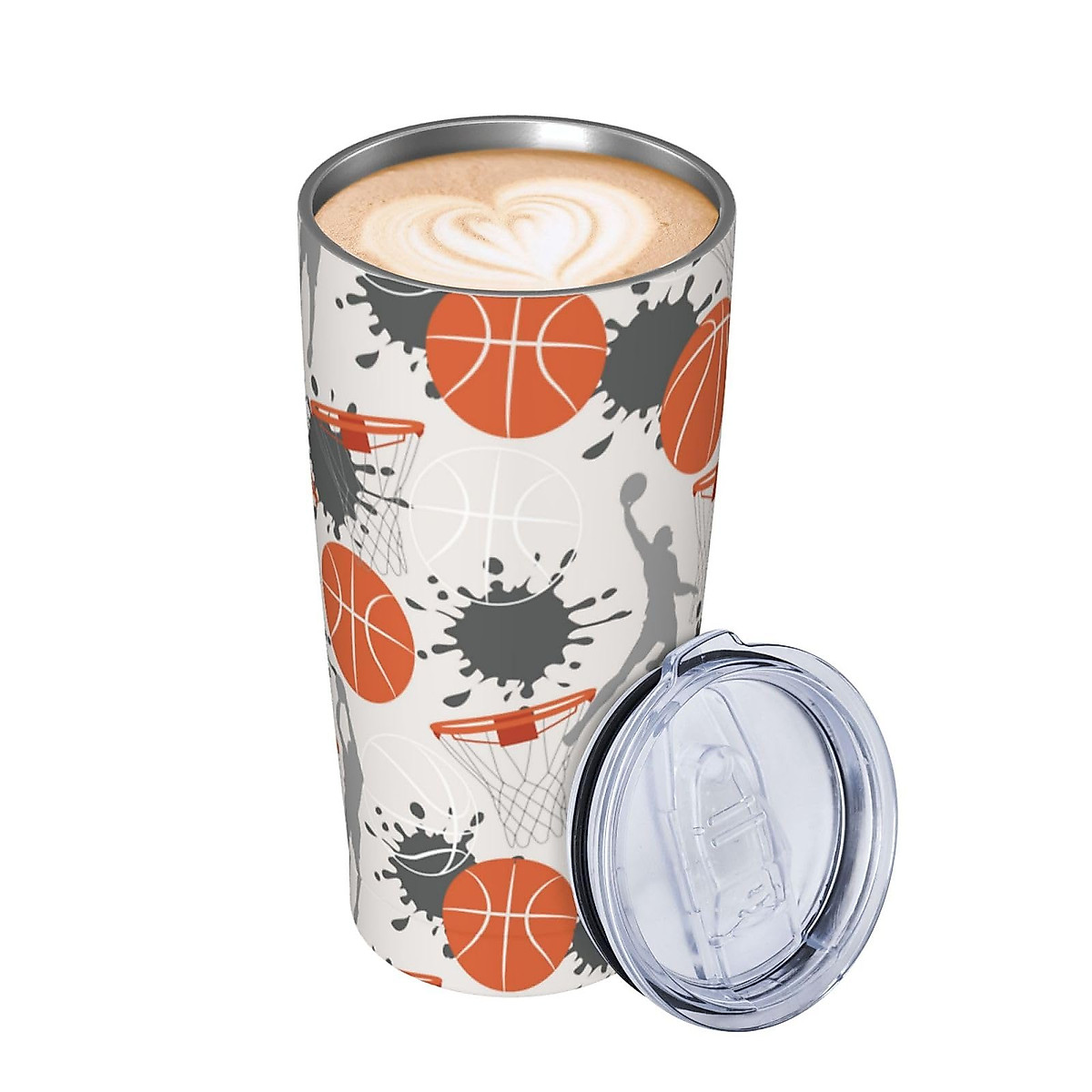 JASROTAO Basketball Game Tumbler, Sports 20oz Stainless Steel Insulated Travel Tumbler,Travel Coffee Mug with Lid and Straw Cups Gifts for Women Men