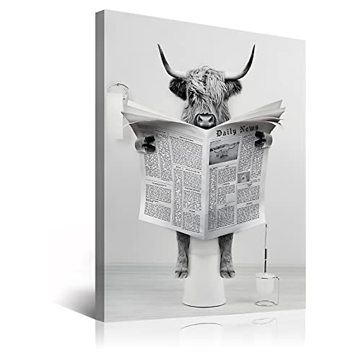 Funny Highland Cow Wall Art in Bathtub, Black and White Canvas Cow In Bathroom Picture, Humor Animals Bathroom Artwork Prints Rustic Farmhouse Style Wall Decor Ready To Hang for Living Room, Bathroom, Bedroom, Kids Bathroom Decor (12"x16", Framed)