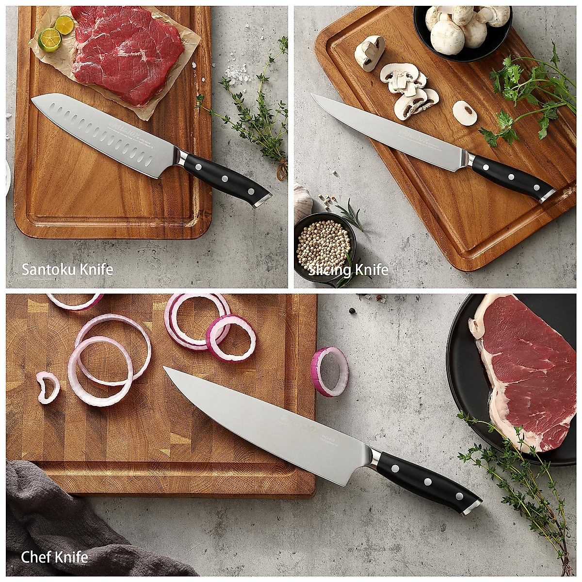 grilljoy 17PCS Premium Knife Set With In-drawer Knife Block, High Carbon Stainless Steel Cutlery Knife Block Set, Versatile Chef Knife Set for Daily Kitchen Use, Black