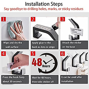 5 Packs Wall Towel Hooks, Veriya Adhesive Door Hooks Hanger, Heavy Duty Stick on Wall Hooks for Hanging Robe Coat Towel Keys Bags, Bathroom Toilet Kitchen Office, No Drill Glue Needed (Black)