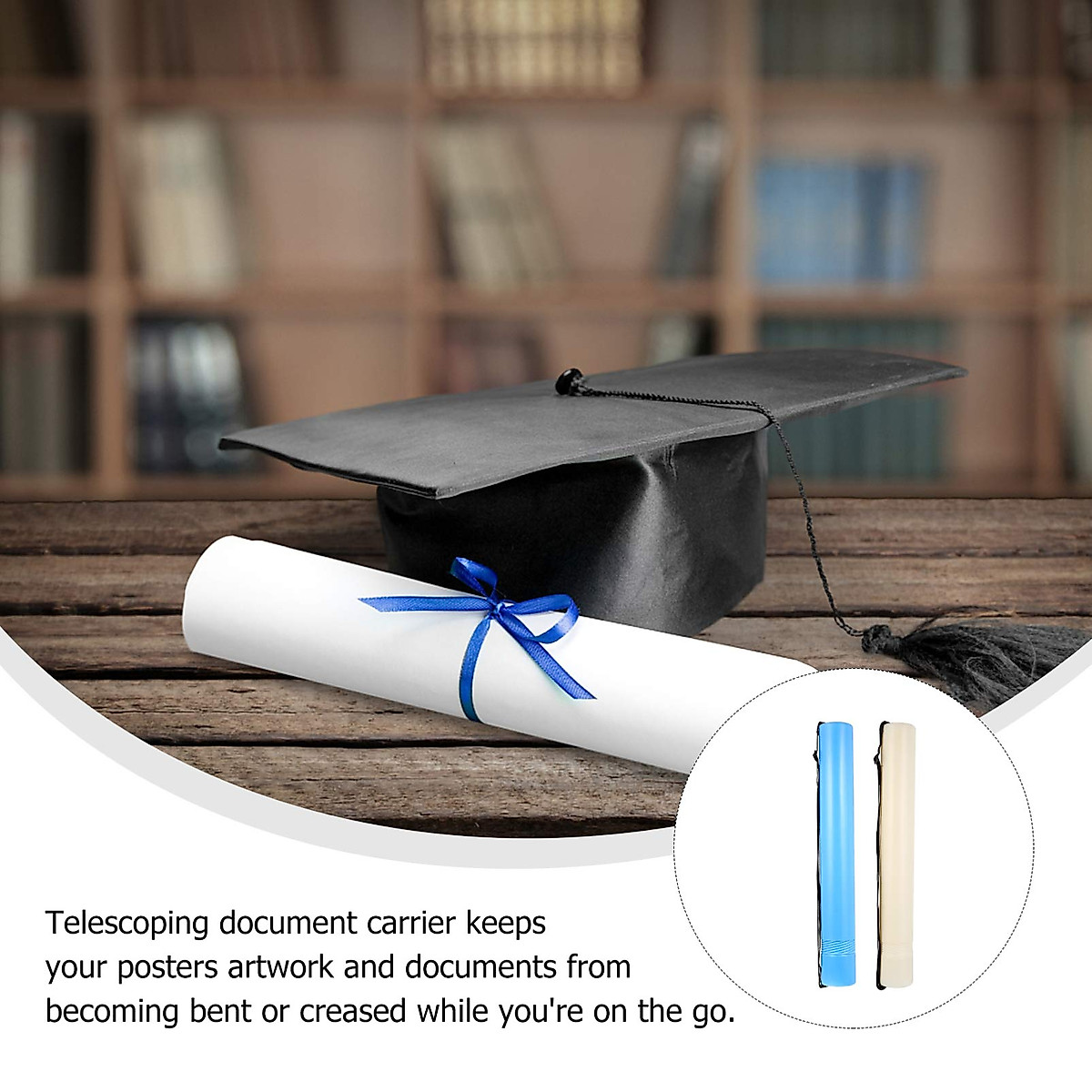 EXCEART 2pcs Document Blueprint Drawing Painting Portfolio Poster Expandable Hard Plastic Storage Tube with Adjustable Shoulder Strap Waterproof Carrying Case(White, Blue)