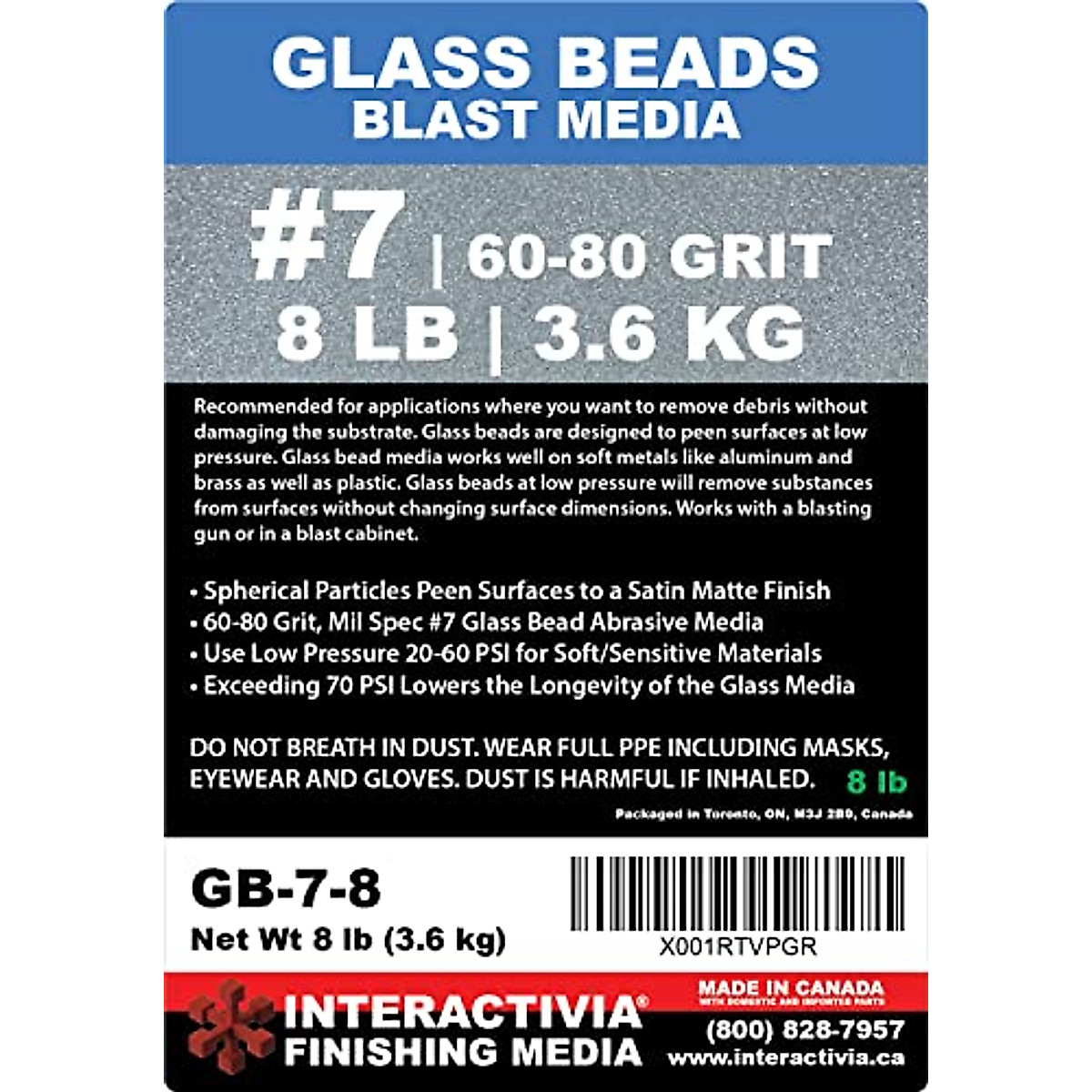 #7 Glass Beads - 8 lb or 3.6 kg - Sand Blasting Abrasive Media (Medium) 60-80 Mesh or Grit