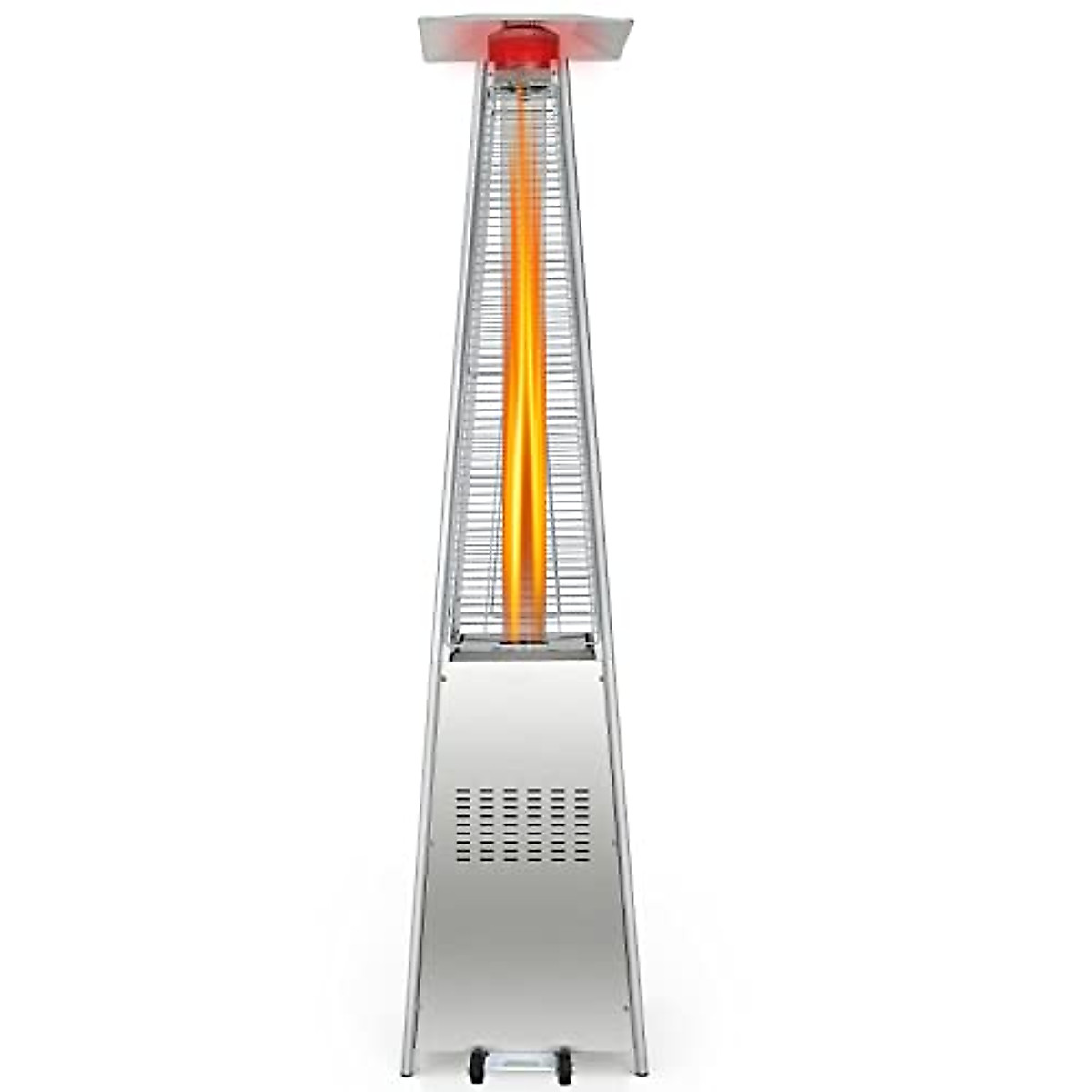 Toolsempire Outdoor Patio Heater 42,000 BTU, Propane Gas Space Heater Pyramid Stainless Steel Heaters Quartz Glass Tube with Wheels for Garden, Yard, Residential & Commercial Use, 90” Tall, Silver