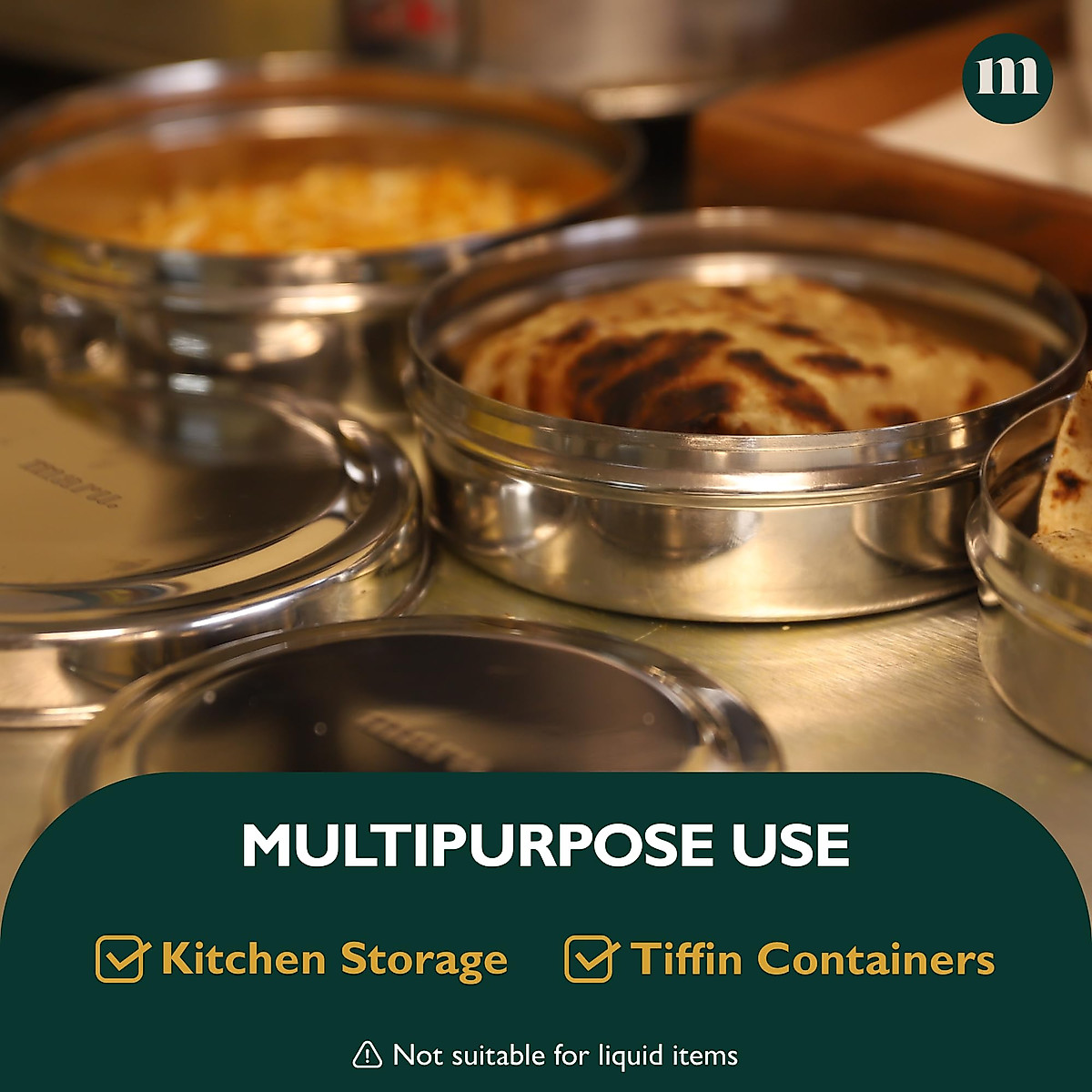 MARU Stainless Steel Airtight Food Storage Containers - Kitchen Set with Lids, Ideal for Flour Storage, Perfect Kitchen Canisters for Food Storage Set of 3Pcs (300ML, 475ML, 600ML)