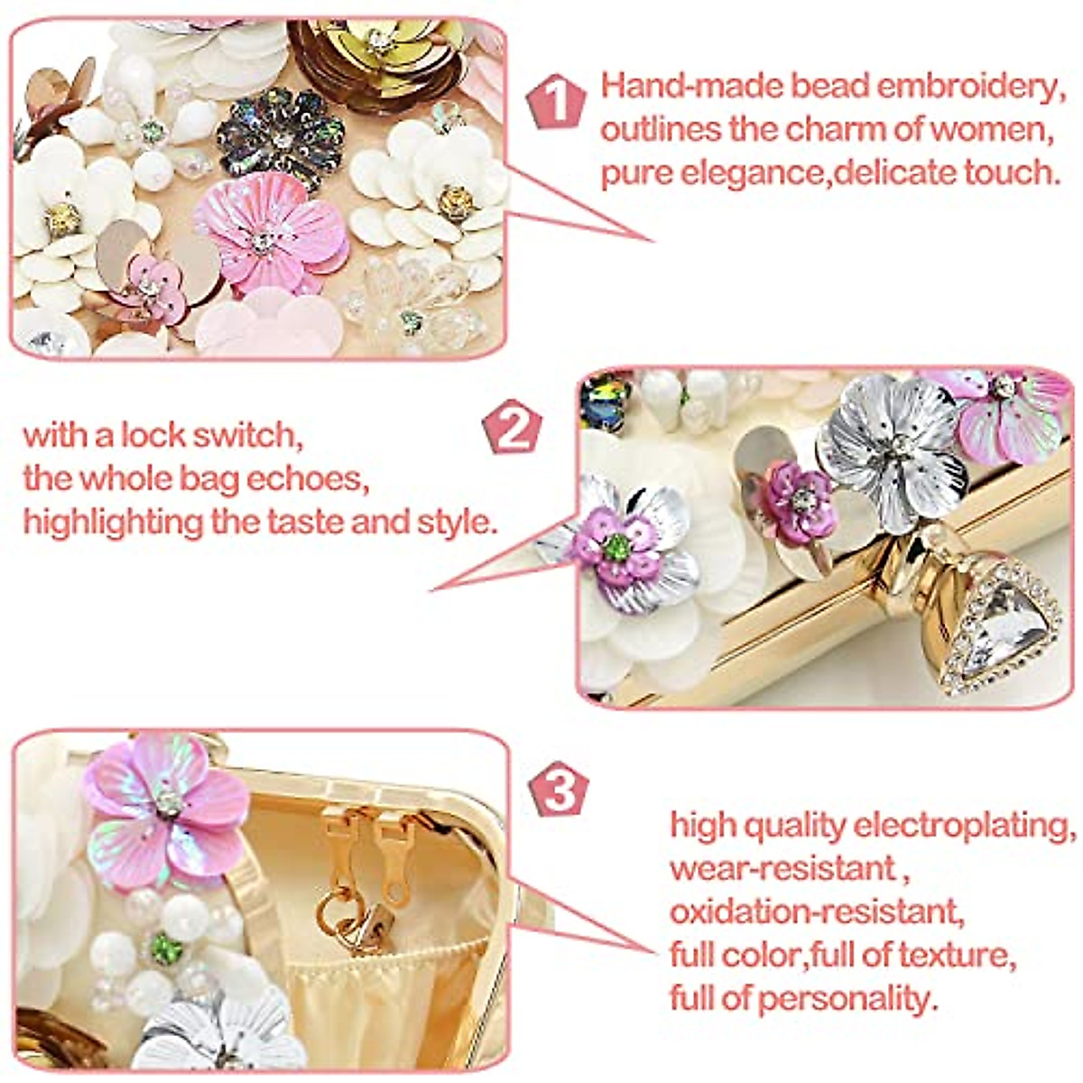 BBTT.ful Women Clutches Flower Evening Handbag Chain Strap Shoulder Bag handbag Wedding bag purse