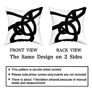 Kawani Black and White Pillow Covers 20X20 in Abstract Modern Graffiti Art Line Decorative Couch Pillow Cases with Zipper Set of 2 Boho Home Decor for Living Room Bedroom Bed Cushion Outdoor