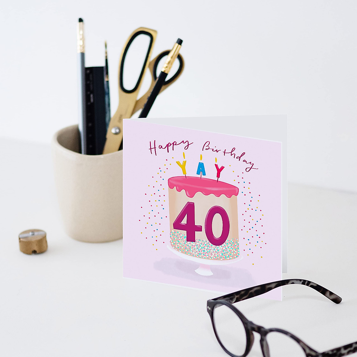 Old English Co. Yay 40th Birthday Cake Card - Fun Celebrations Greeting Card for Her | For Women, Sister, Wife, Aunt, Mum | Blank Inside & Envelope Included