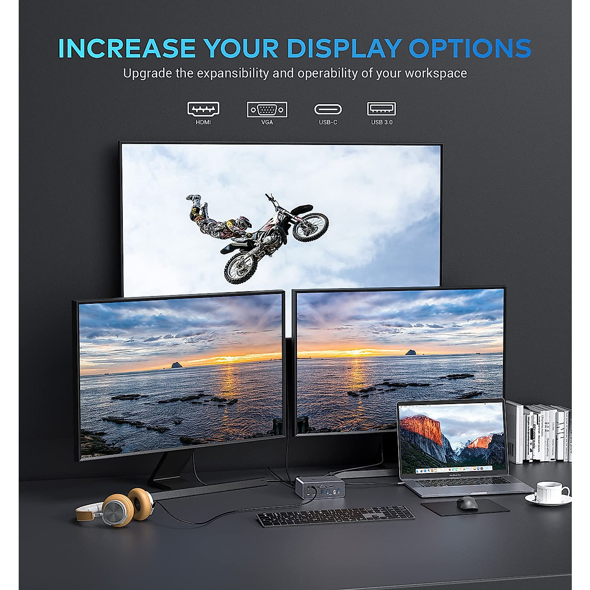 Docking Station,UtechSmart 19 in 1 Quadruple Monitor Laptop USB C Docking Station,USB C Hub Dock 3 HDMI Adapter for MacBook&Windows (3 HDMI,1 VGA,6 USB Ports,100WPD,Ethernet,SD/TF Card Reader,Audio)