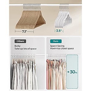 SONGMICS 50-Pack Coat Hangers and 30-Pack Pants Hangers Bundle, Velvet Hangers, Non-Slip Clothes Hangers, Velvet Hangers with Adjustable Clips, White and Light Pink UCRF029W05 and UCRF012W02