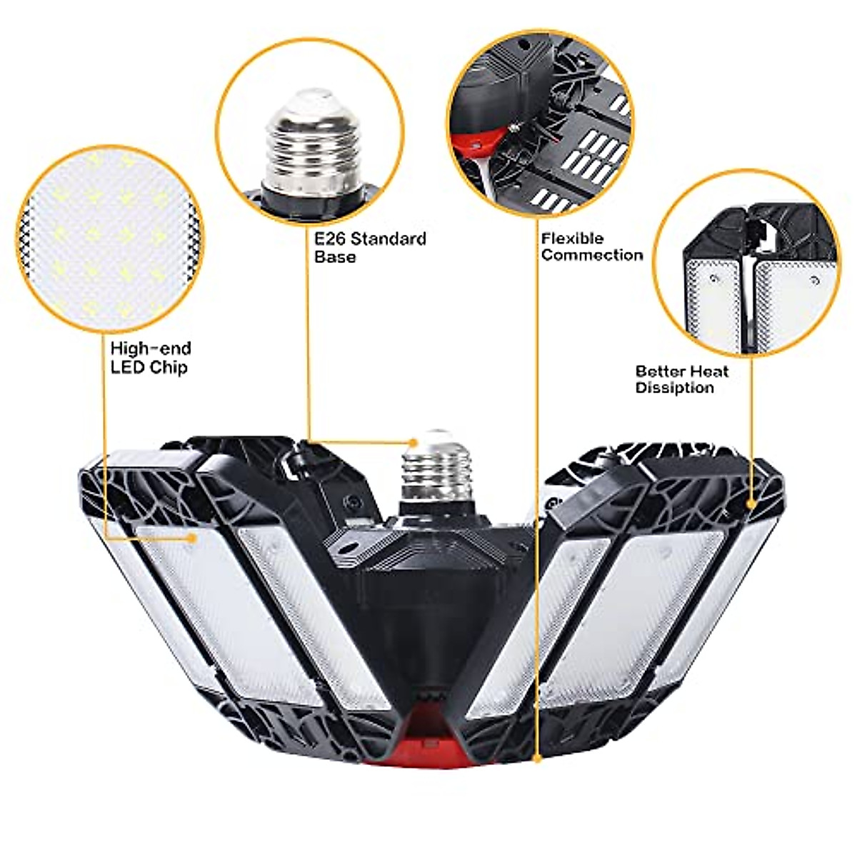 180W Upgraded LED Garage Lights 2-Pack - 20000LM 6500K Deformable Ceiling Lighting Fixture with 12 Adjustable Panels 228 LED Lamp Bead Light - E26/E27 Bay Light for for Garage, Workshop, Basement