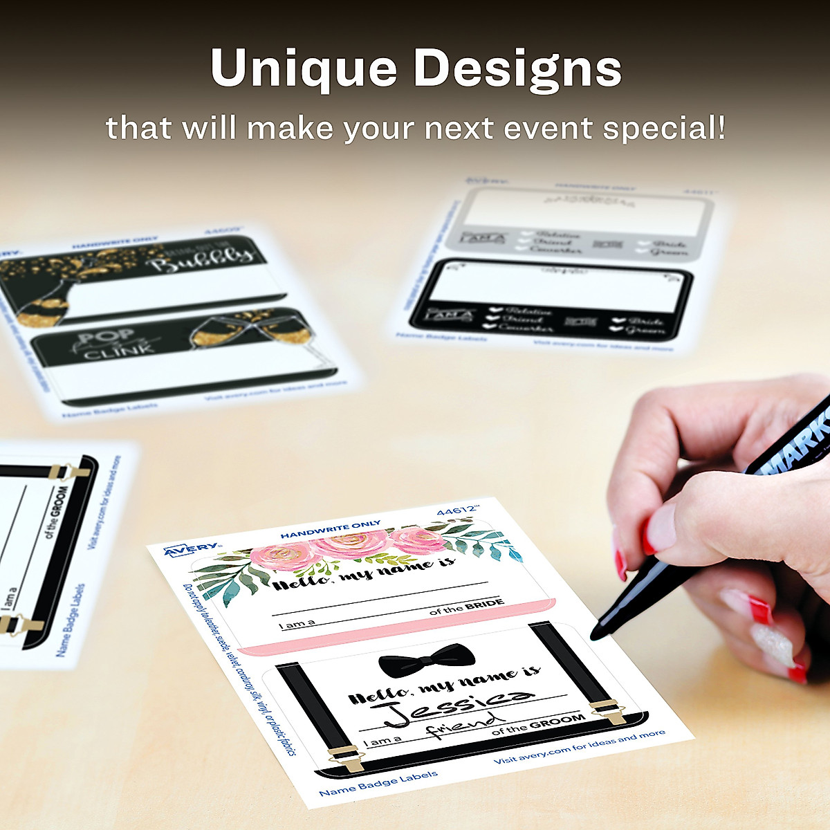 Avery Premium Wedding Guest Name Tags, No Lift No Curl, Black and Gray, 36 Handwriteable Name Stickers