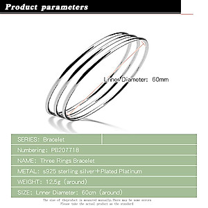 Dankadi Minimalist Women Bracelet 925 Sterling Silver 3 Ring Bangle Diameter 60-65MM Original Design Bracelet DIY Jewelry Birthday Gift (60mm silver 3 loop)
