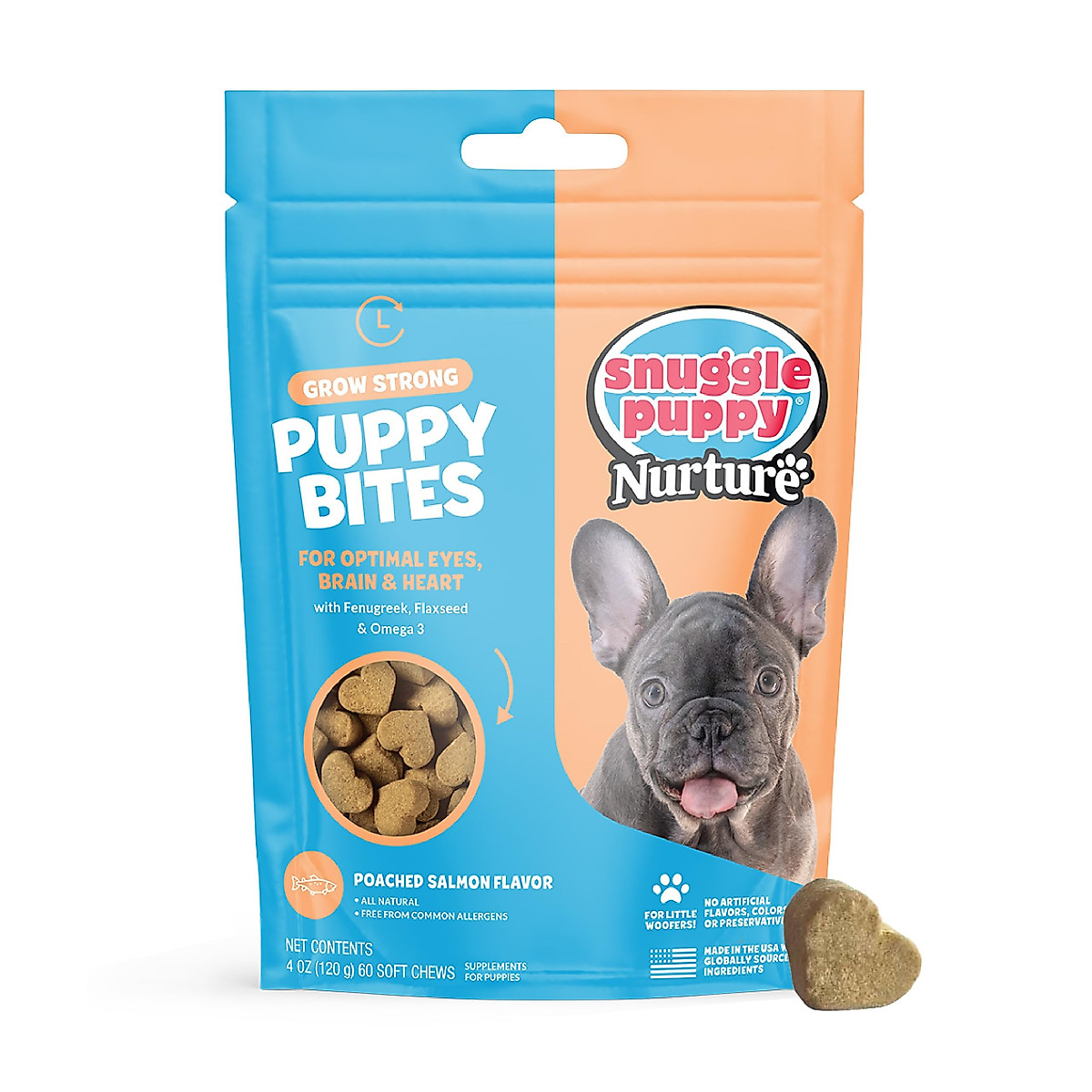 Snuggle Puppy Puppy Bites Grow Strong Supplement - Dog Soft Chews for Overall Health - Omega 3 Supplement for Dog Health - Fish Oil Chews for Dogs - 60 Soft Chews