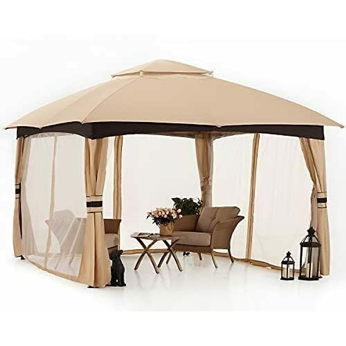 BBQ Gazebo Canopy 10' x 12' Gazebos Patio Garden Gazebo with Mosquito Netting,Double 10x12 Beige Grill Gazebo Shelter for Patio, Garden