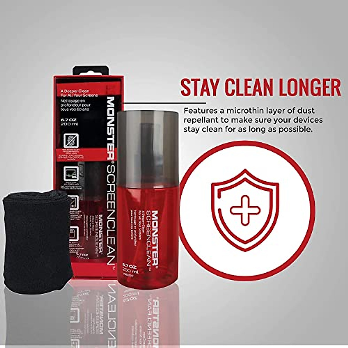 Monster 6.7 oz. Spray Screen Cleaner Kit with Microfiber Cloth for Electronic Devices – Ideal for LED, LCD, OLED, Smart TV, Computer Monitors, Laptops, iPad, and iPhone Screens