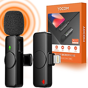 YOCOM Wireless Lavalier Lapel Microphone for iPhone, iPad, Professional Ultra-Low Delay Recording Mics with Noise Reduction Chip for 4-6H Long Creat Time, Live Stream, Interviews