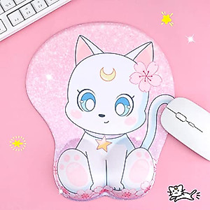 BelugaDesign Cat Mouse Pad | Cute Kawaii Squishy Pink White Sailor Pastel Moon Flower Sakura Star Paw Anime Mousepad | Gaming Desk Office Computer Ergonomic Wrist Rest Support Cushion