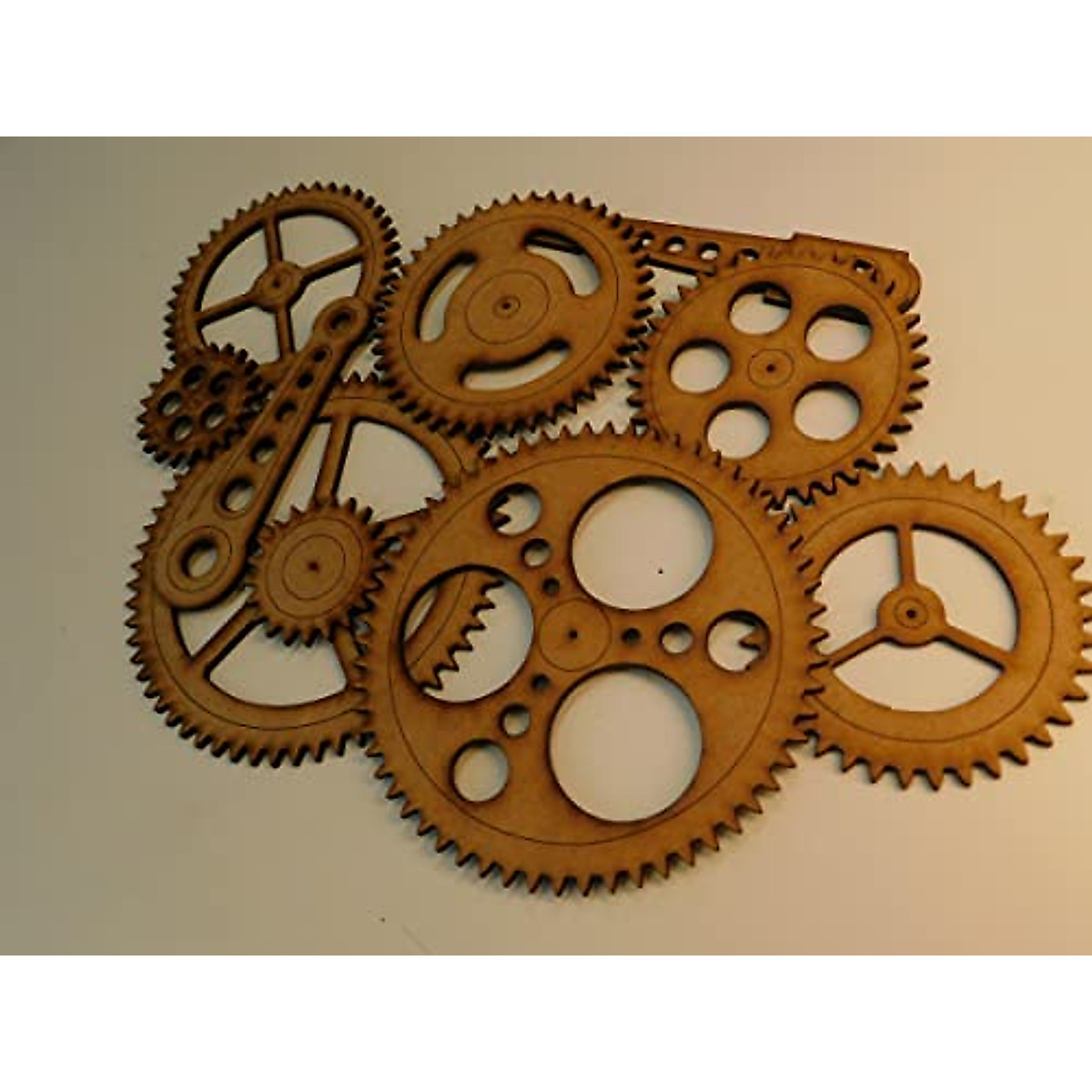 Steampunk Gears Wall Decor - Eight Gears, Two Push Rods - UNFINISHED - Free Shipping - Wood Gears
