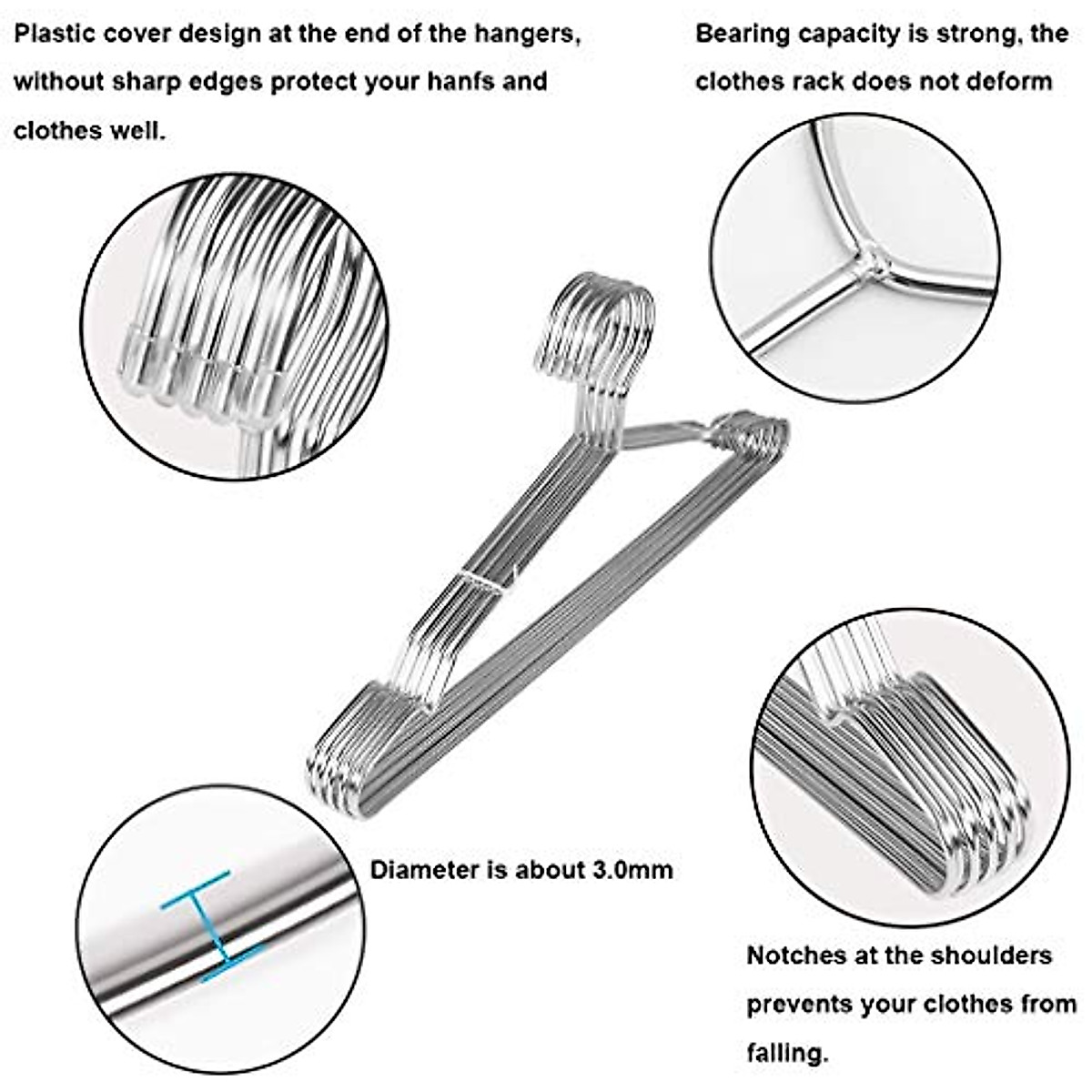 Qualsen Clothes Hangers 20 Pack Stainless Steel Strong Metal Wire Coat Hangers Suit Hangers for Home Hotel and Clothes Store 16.5 Inch/42 cm