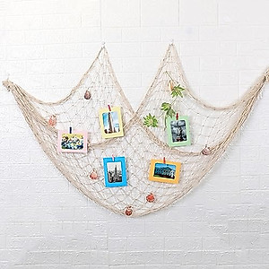 BWEALT 1 Pack Fish Net Decorations for Party, 2mm Natural Cotton Hawaiian Party Fish Net Decorative, Nautical Themed Cotton Fishnet Room Party Accessory