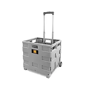 MaxWorks 50704 Collapsible Gray Rolling Folding Dolly Grocery Cart - Multi-Functional Teacher Dolly with Extra Storage, Durable Wheels, and Easy-to-Fold Design for Classroom, Office, Shopping
