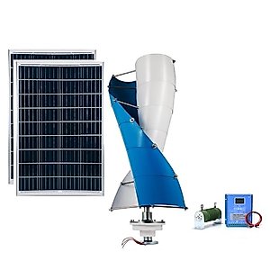 OLONETO 3KW Wind Turbine Generator Kit 12v 24v 48v 96v with Controller + 100W*2 Solar Panels Vertical Axis Wind Turbine Generator Home Wind and Solar Hybrid System (Color : 48V)